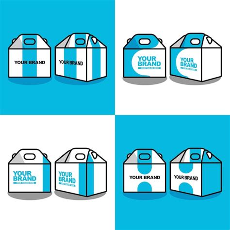 닫힌 파란색 상자 상자 컨테이너 골판지 상자 모형 세트 격리 프리미엄 벡터