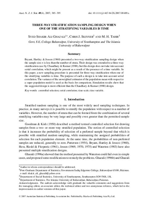 Pdf Three‐way Stratification Sampling Design When One Of The