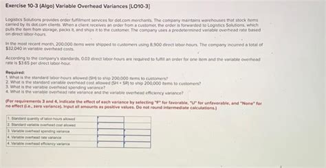 Solved Exercise 10 3 Algo Variable Overhead Variances