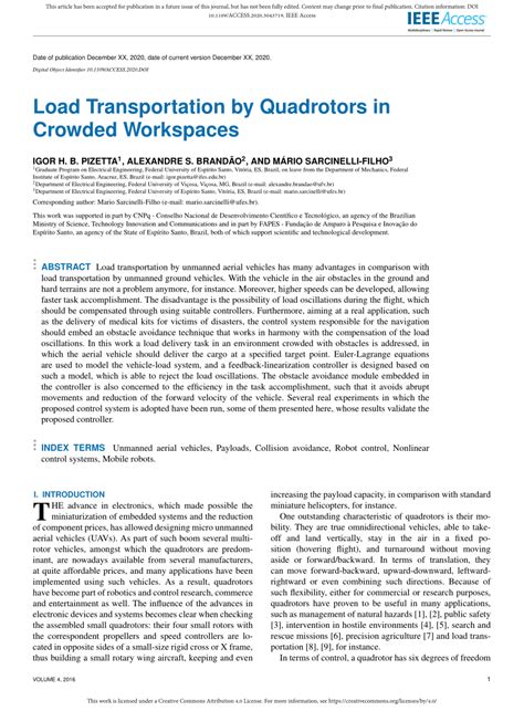 Pdf Load Transportation By Quadrotors In Crowded Workspaces