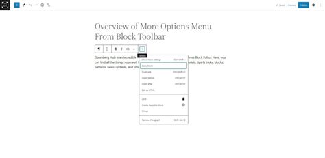 Overview Of More Options Menu From Block Toolbar In Wordpress