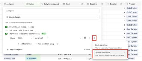 dynamic filtering in linked records