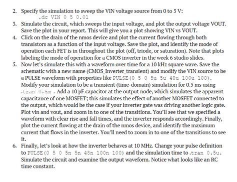Solved Part 2 CMOS Inverter Now Let S Simulate A CMOS Chegg Com