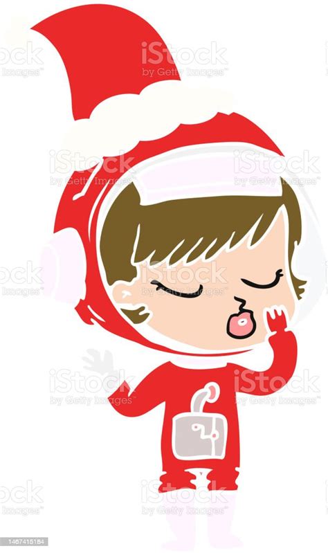 산타 모자를 쓴 예쁜 우주 비행사 소녀의 손으로 그린 평면 컬러 그림 귀여운에 대한 스톡 벡터 아트 및 기타 이미지 귀여운 낙서 드로잉 등장인물 Istock