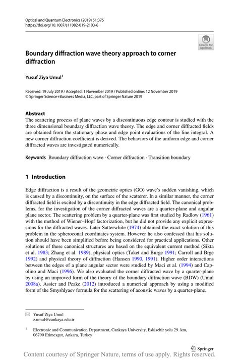 boundary diffraction wave theory approach to corner diffraction