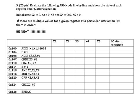 Solved 5 25 Pts Evaluate The Following Arm Code Line By