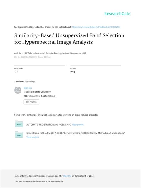 Similarity Based Unsupervised Band Selection For Hyperspectral Image Analysis Pdf Principal