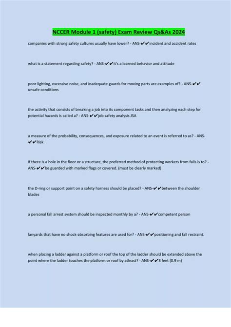 Nccer Module 1 Safety Exam Review Qsandas 2024 Nccer Module 1 Stuvia Us
