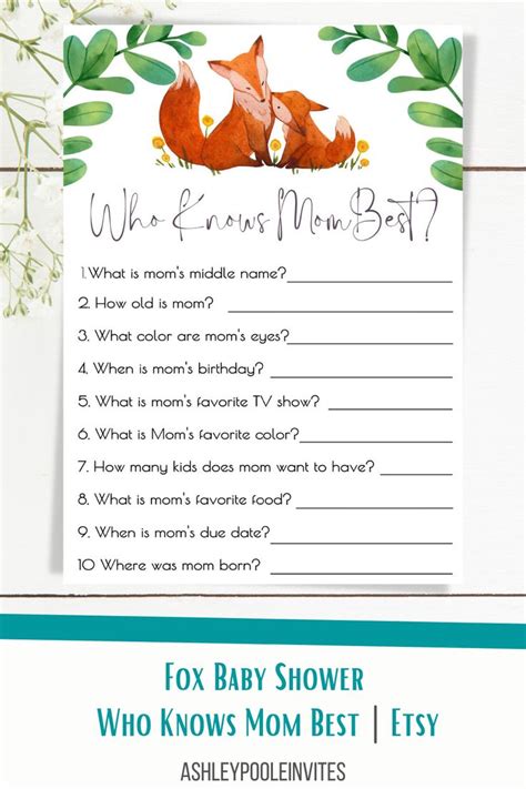 A Printable Fox Baby Shower Game With The Words Who Knows Mom Best