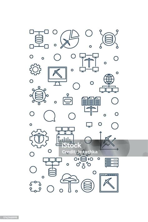 Data Mining Vertical Banner In Thin Line Style Database Systems Concept Linear Illustration