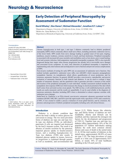 Pdf Early Detection Of Peripheral Neuropathy By Assessment Of Sudomotor Function