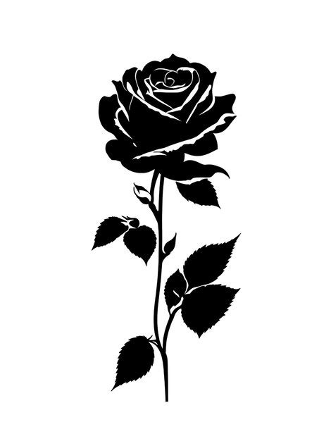 색 배경에 고립 된 줄기와 함께 장미 꽃의 터 검은 실루 프리미엄 Ai 생성 이미지