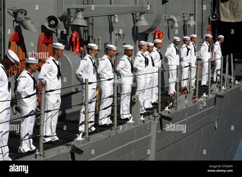 Boston Navy Week Guided Missile Frigate Man The Rail Sailors Uss