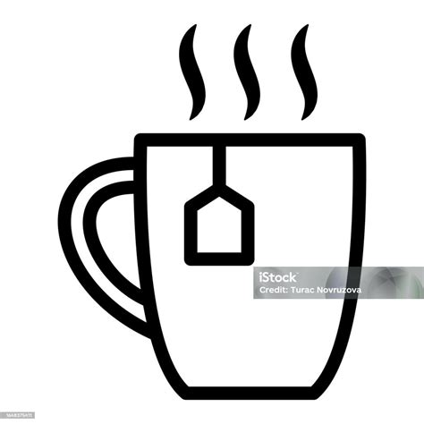 티백 라인 아이콘이 있는 컵 바텐더의 날 개념 흰색 배경에 차 기호 한잔 개요 스타일의 모바일 컨셉 웹 디자인에 뜨거운 음료 아이콘이 있는 머그잔 벡터 그래픽 0명에 대한