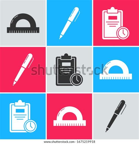 Set Protractor Grid Measuring Degrees Pen Stock Vector Royalty Free