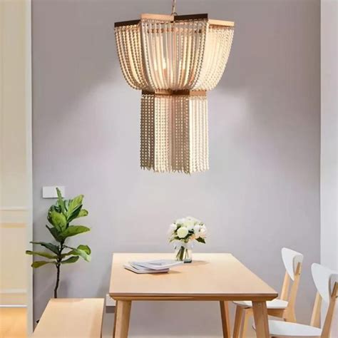 Đèn Chùm Hạt Gỗ Nhiều Tầng Phong Cách Cổ Điển Sang Trọng