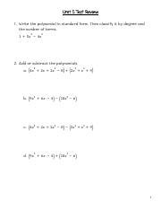 Unit 5 Test Review Long Pdf Unit 5 Test Review 1 Write The Polynomial In Standard Form Then