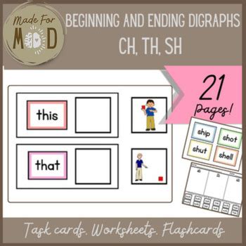 Beginning Ending Digraph Flashcards Worksheets And Task Cards Sh Ch Th