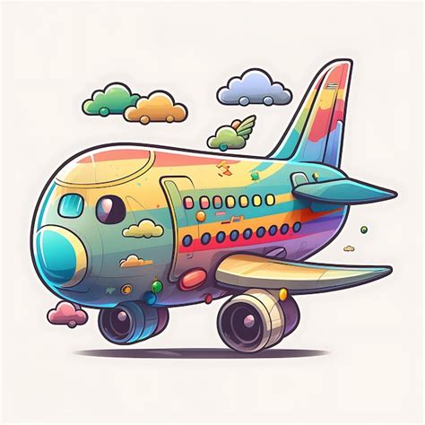 Premium Photo Cute Airplane Digital Art Style Colorful Cartoon