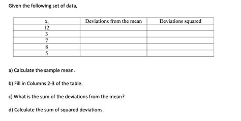Solved Given The Following Set Of Data Deviations From The Chegg