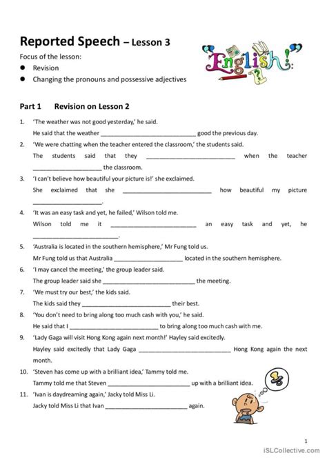 Reported Speech Lesson General Gra English ESL Worksheets Pdf Doc