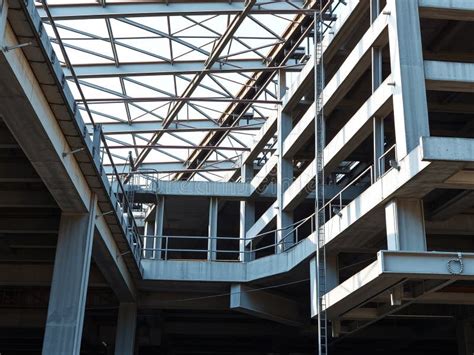 Modern Steel Framework Structure Under Construction Detailed Perspective Of Engineering Design