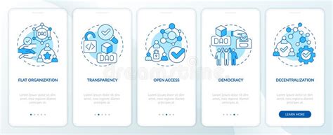 Dao Characteristics Blue Onboarding Mobile App Screen Stock Vector