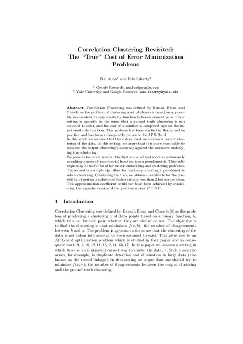 pdf correlation clustering revisited the true cost of error