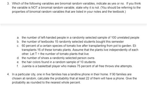 solved 3 which of the following variables are binomial
