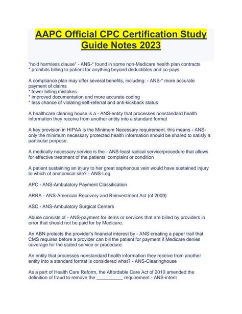 SOLUTION Aapc Official Cpc Certification Study Guide Notes Studypool