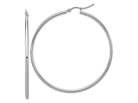Rhodium Over 10k White Gold 2 516 Inch Polished Hinged Hoop Earrings