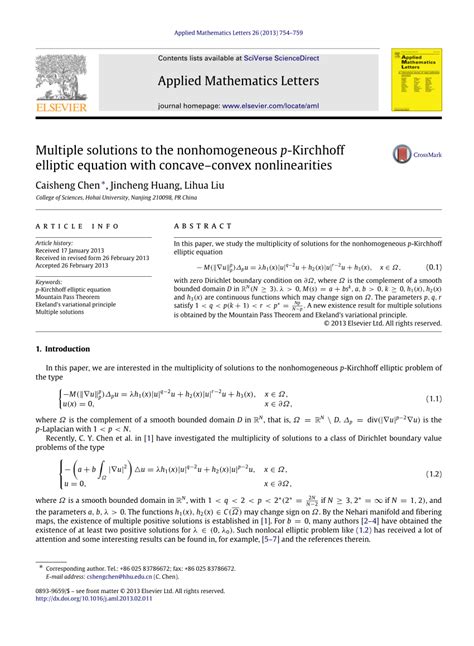 Pdf Multiple Solutions To The Nonhomogeneous Kirchhoff Elliptic Equation With Concaveconvex