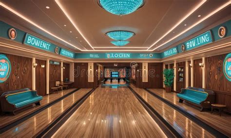 modern indoor bowling alley features polished wooden floor blue