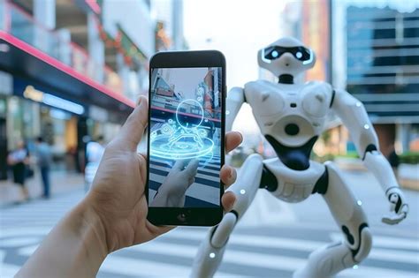 Futuristic Augmented Reality Cityscape With Humanoid Robot Premium Ai Generated Image
