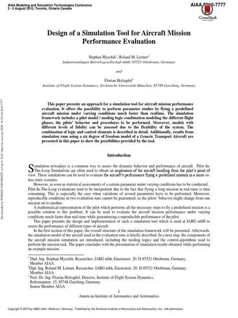 design of a simulation tool for aircraft mission performance evaluation
