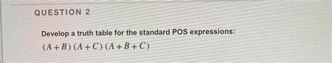 Solved Develop A Truth Table For The Standard Pos