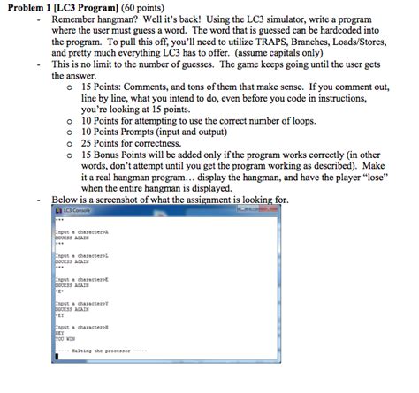 Solved Problem 1 [LC3 Program] (60 points) Remember hangman? | Chegg.com