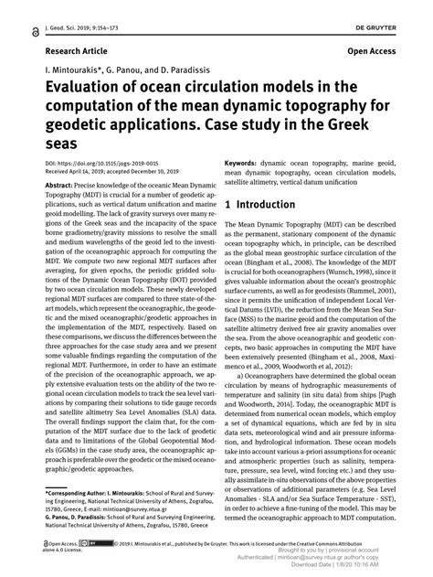 Pdf Evaluation Of Ocean Circulation Models In The Computation Of The Mean Dynamic Topography