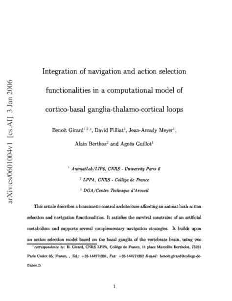 Pdf Integration Of Navigation And Action Selection Functionalities In A Computational Model Of