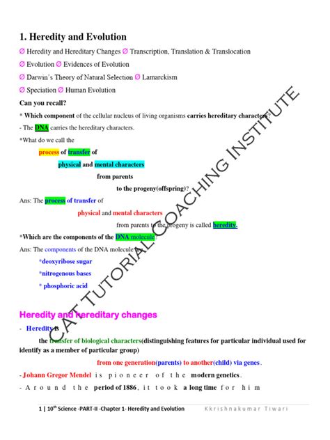 Kt Sirs 10th Science Part Ii Chapter 1 Heredity And Evolution 1 Pdf Rna