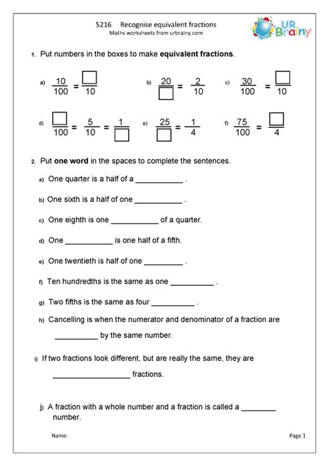 Equivalent Fractions Year 5 Problem Solving
