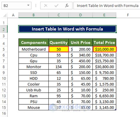 How To Insert An Excel Table In MS Word With Formulas Methods