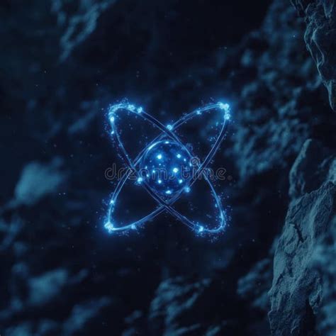 Abstract Atom Graphic Dark Blue Background Atomic Structure Glowing Particles Stock