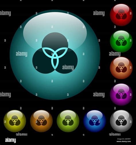 Color Filter Icons In Color Illuminated Spherical Glass Buttons On Black Background Can Be Used