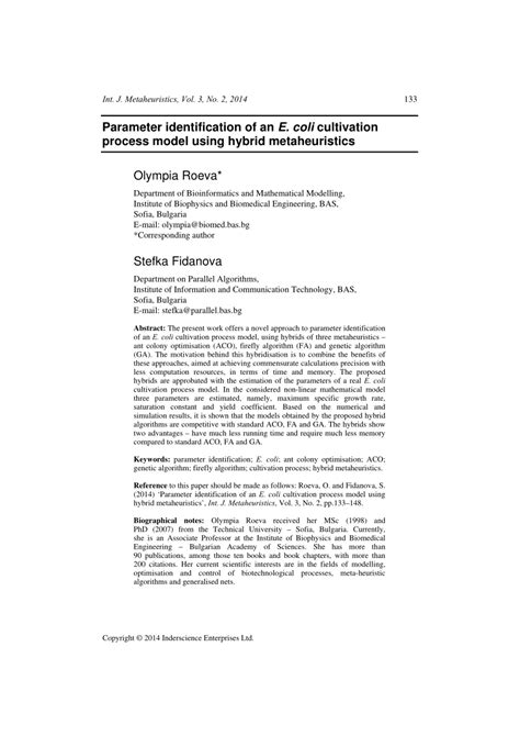 pdf parameter identification of an e coli cultivation process model