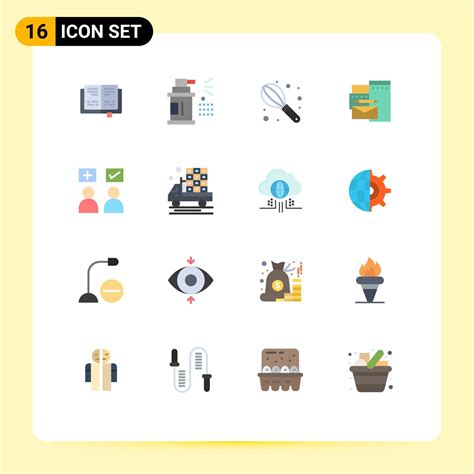 Mobile Interface Flat Color Set Of 16 Pictograms Of Tick Education Mixer Answers Identity