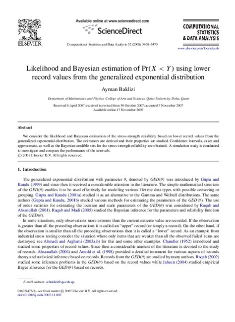 Pdf Likelihood And Bayesian Estimation Of Using Lower Record Values From The Generalized