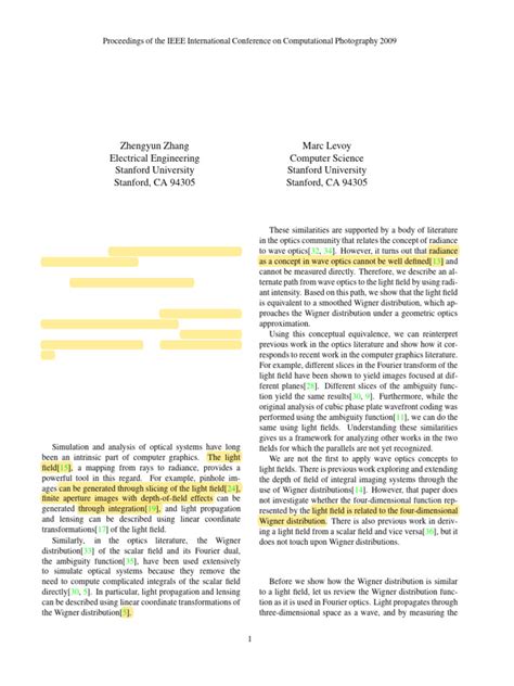 Zhengyun Zhang 2009 Wigner Distributions And How They Relate To The Light Field Pdf