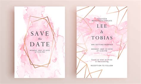 웨딩 카드 템플릿의 아름다운 세트 기하학적 다면체 결혼식 초대장 고급 템플릿 장식 패턴에 대한 아르 데코 스타일의 골드 컬렉션입니다 결혼 반지에 대한 스톡 벡터 아트 및