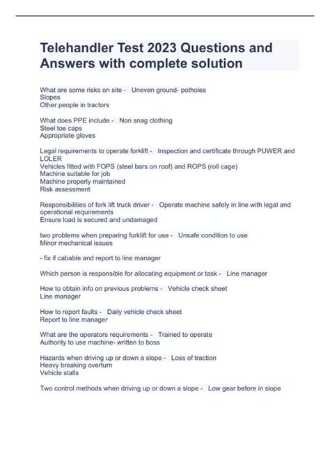 Telehandler Test 2023 Questions And Answers With Complete Solution